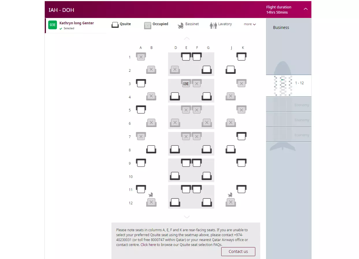 Qatar A350-100 Qsuite setulo sa 'mapa