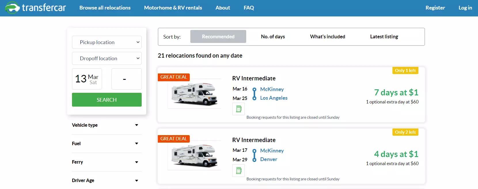 Transfercar liste for marts 2021