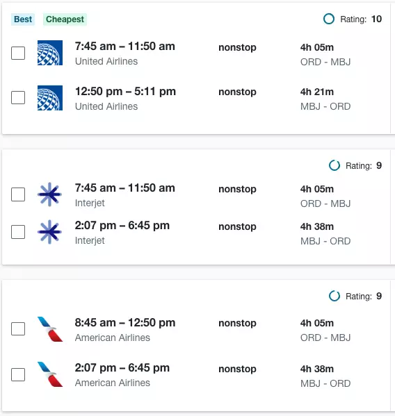 Chicago O'Hare'den Montego Bay, Jamaika'ya aktarmasız uçuşlardan sadece birkaçı. (Resim Kayak.com'un izniyle)