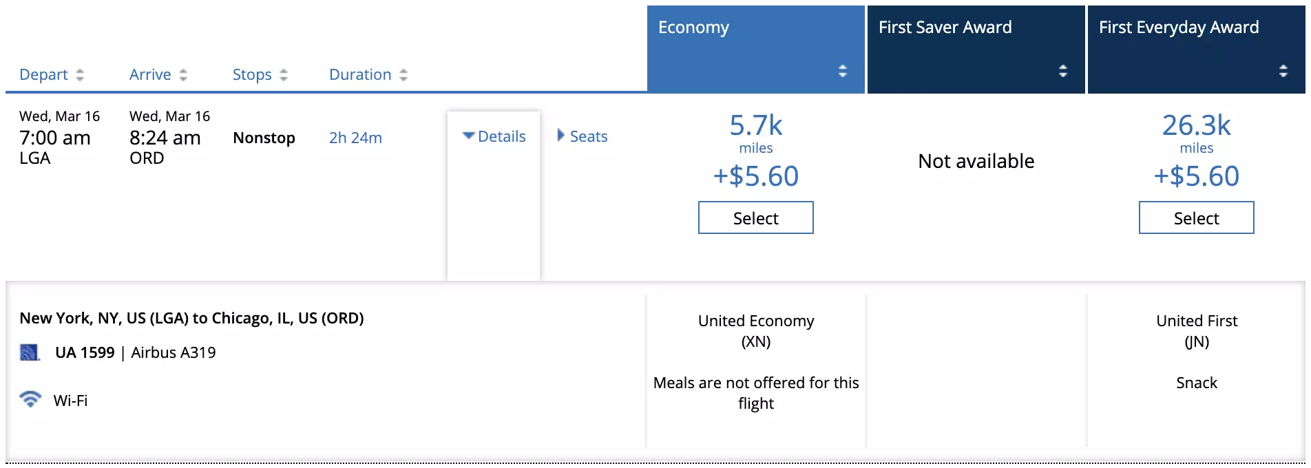 LGA צו ORD United אַוואָרד בילעט