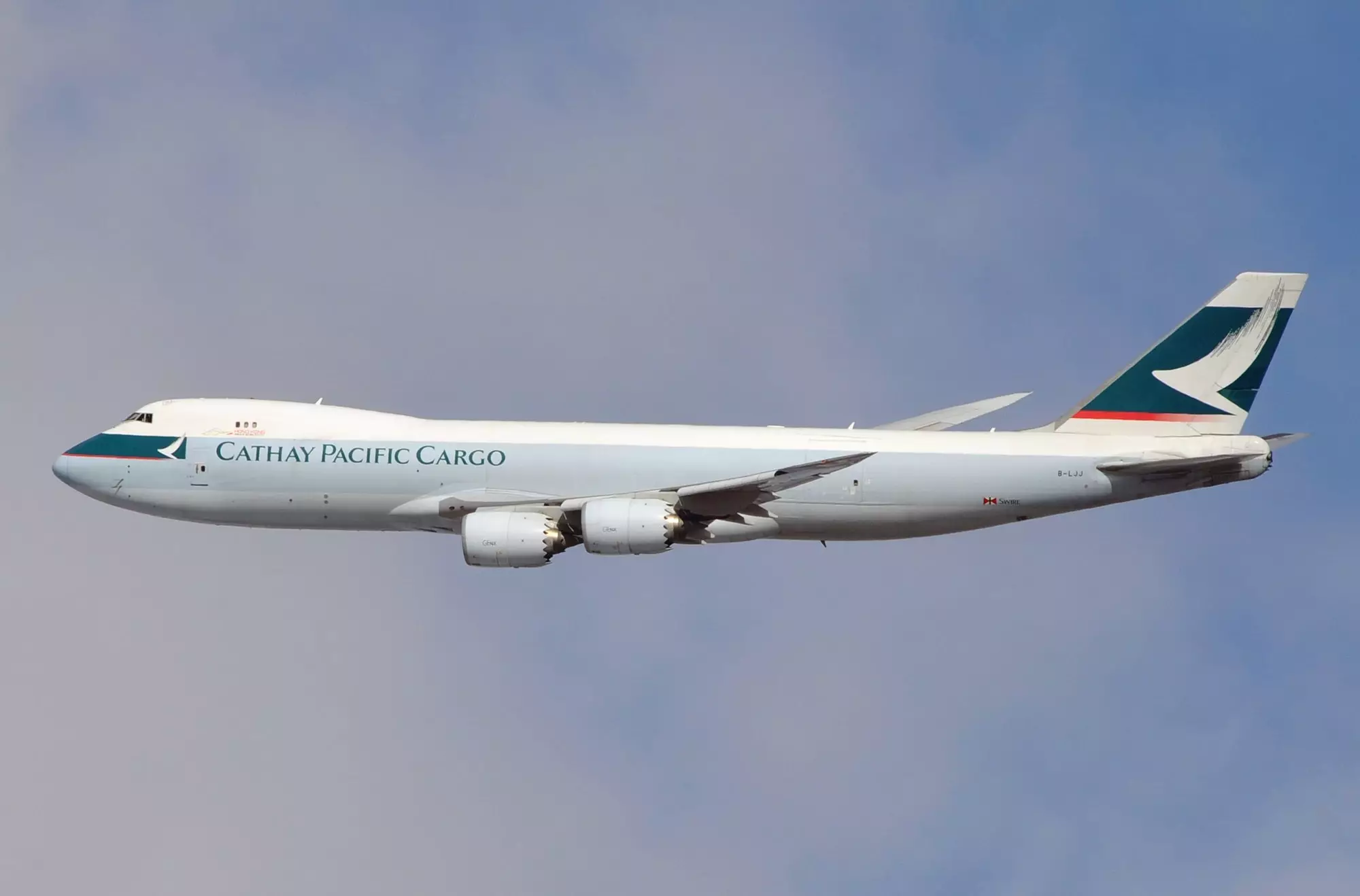 Boeing 747-8 Cathay Pacific Cargo lepas landas ti bandara JFK (Poto ku Alberto Riva/The Points Guy)