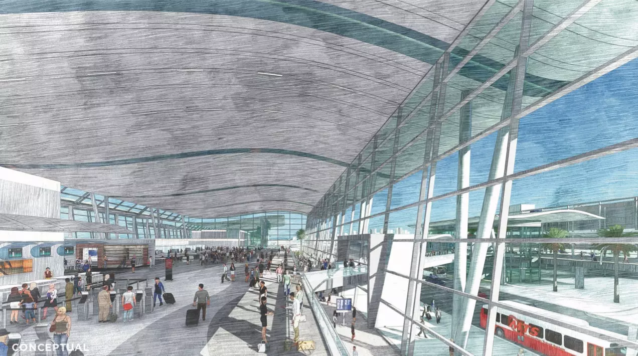 Unha representación conceptual da nova Terminal 1 do aeroporto internacional de San Diego. (Imaxe do aeroporto internacional de San Diego)