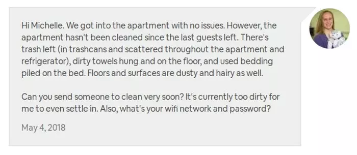 Airbnb වෙත ඇතුළු වූ පසු සත්කාරක වෙත මගේ මූලික පණිවිඩය.