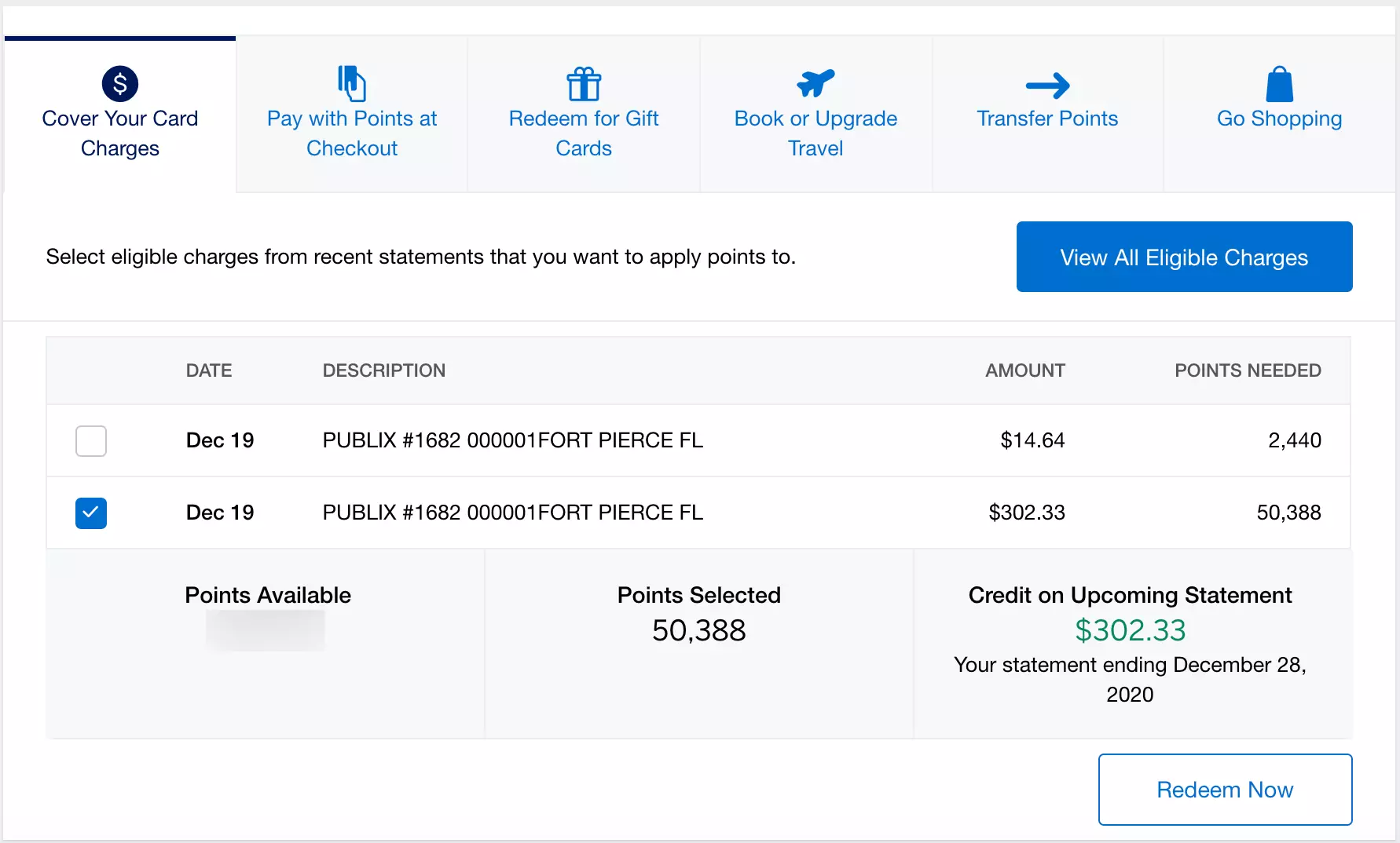 พอร์ทัลออนไลน์เพื่อครอบคลุมค่าใช้จ่ายบัตรเครดิตของคุณโดยใช้คะแนน American Express Membership Rewards