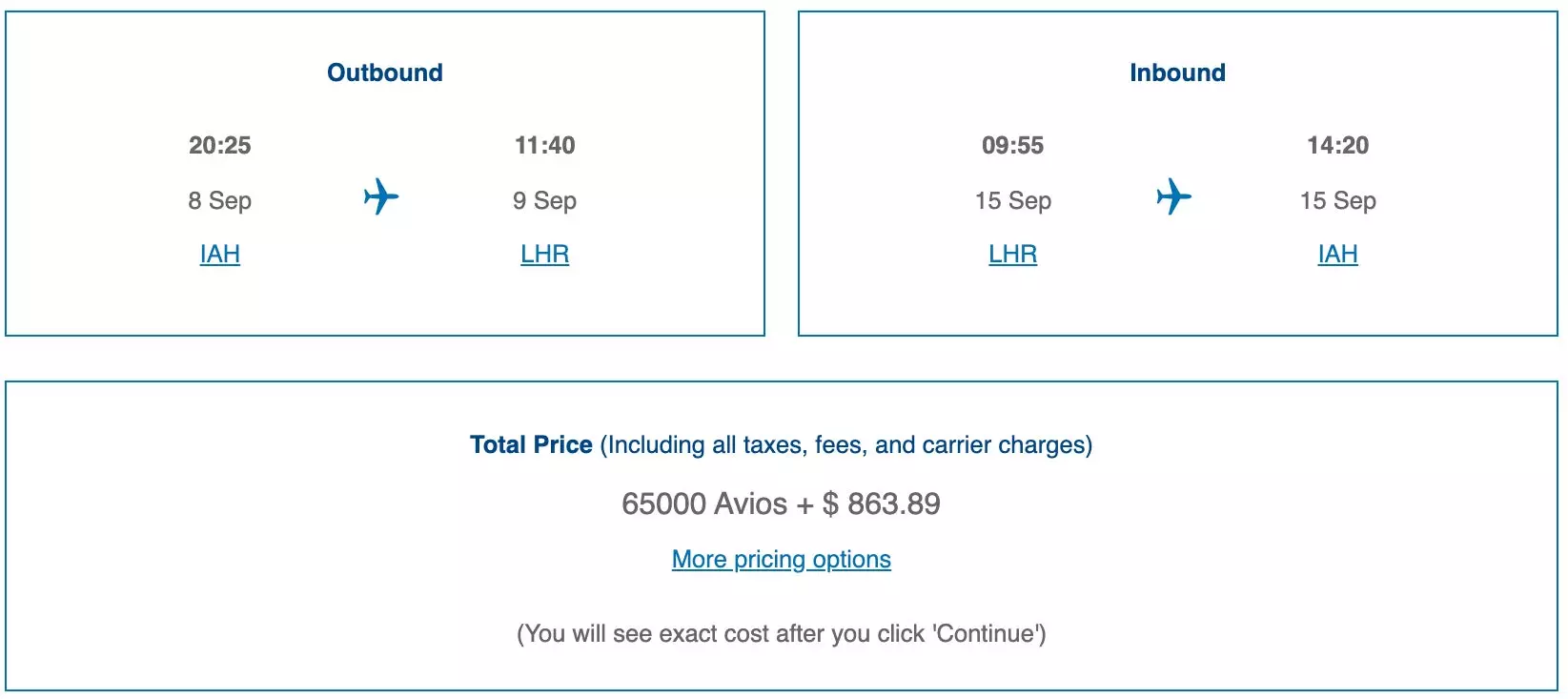 BA premium economy award IAH-LHR 2021