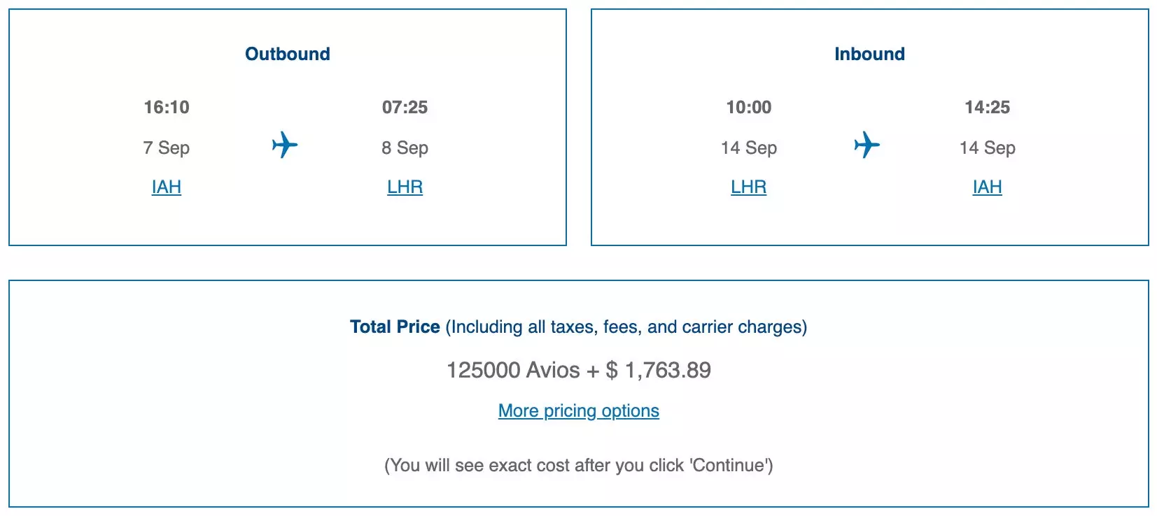 BA business class award IAH-LHR Set 2021