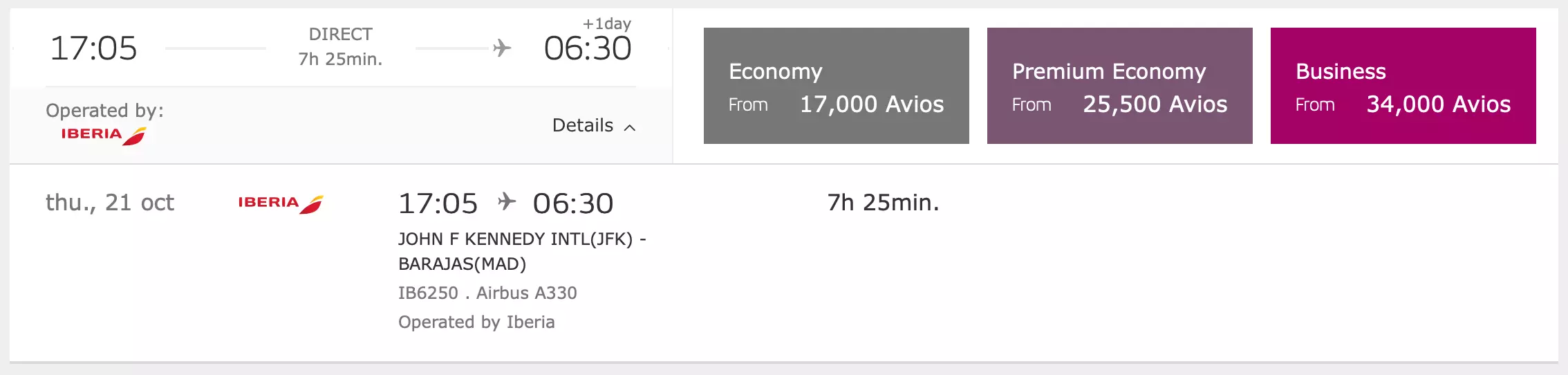 Iberia JFK hanggang MAD Award Pricing