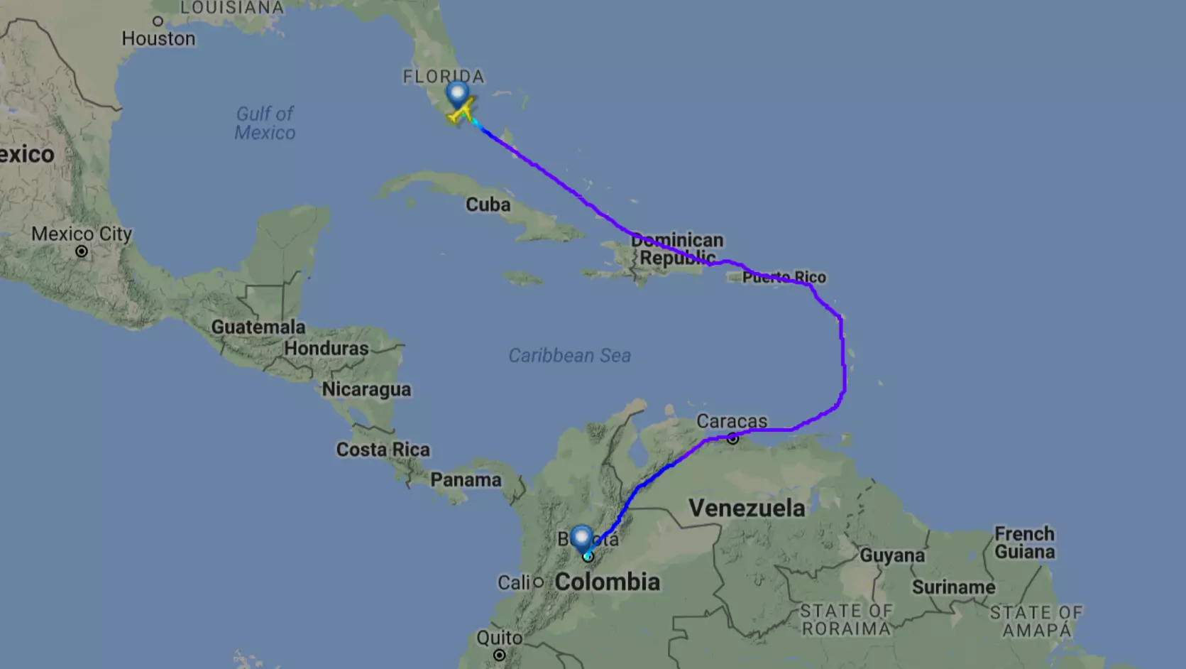 American Airlines ide slikovitom rutom od Kolumbije do Miamija