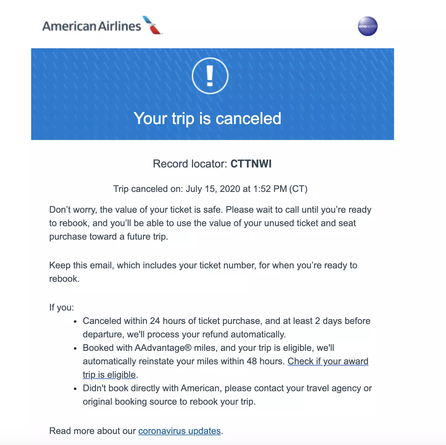 (Obrázek s laskavým svolením American Airlines)