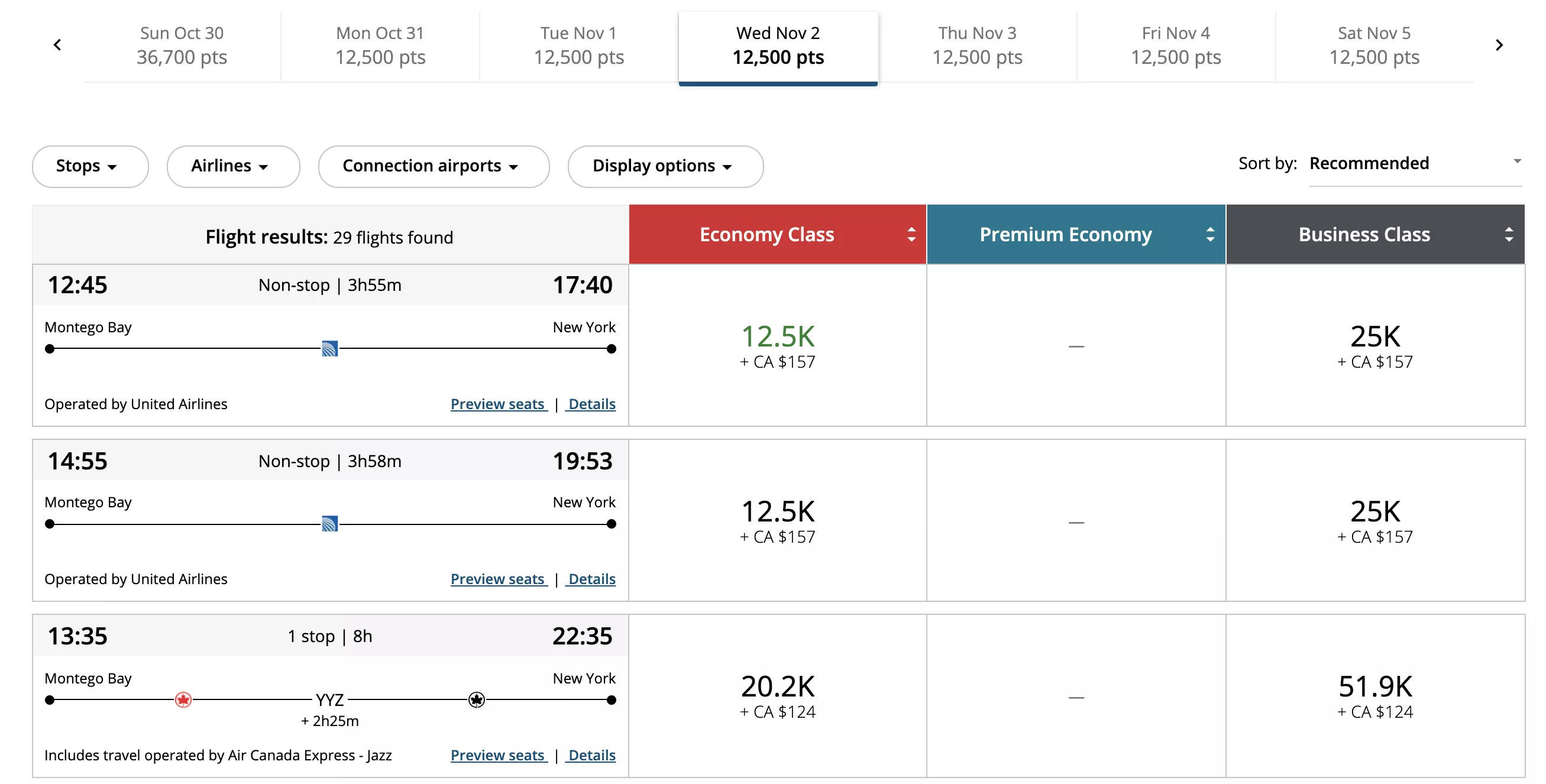 Aeroplan search results