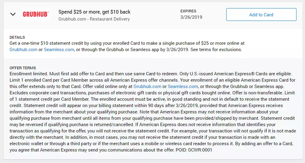 Amex प्रस्ताव: $25+ को सिमलेस र Grubhub अर्डरहरूमा $10 बचत गर्नुहोस् 17549_1