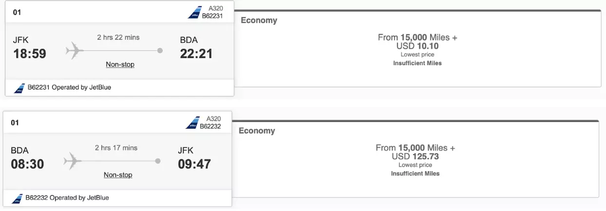 ค่าส่งคืน JFK ไปยัง BDA กับ Emirates Skywards