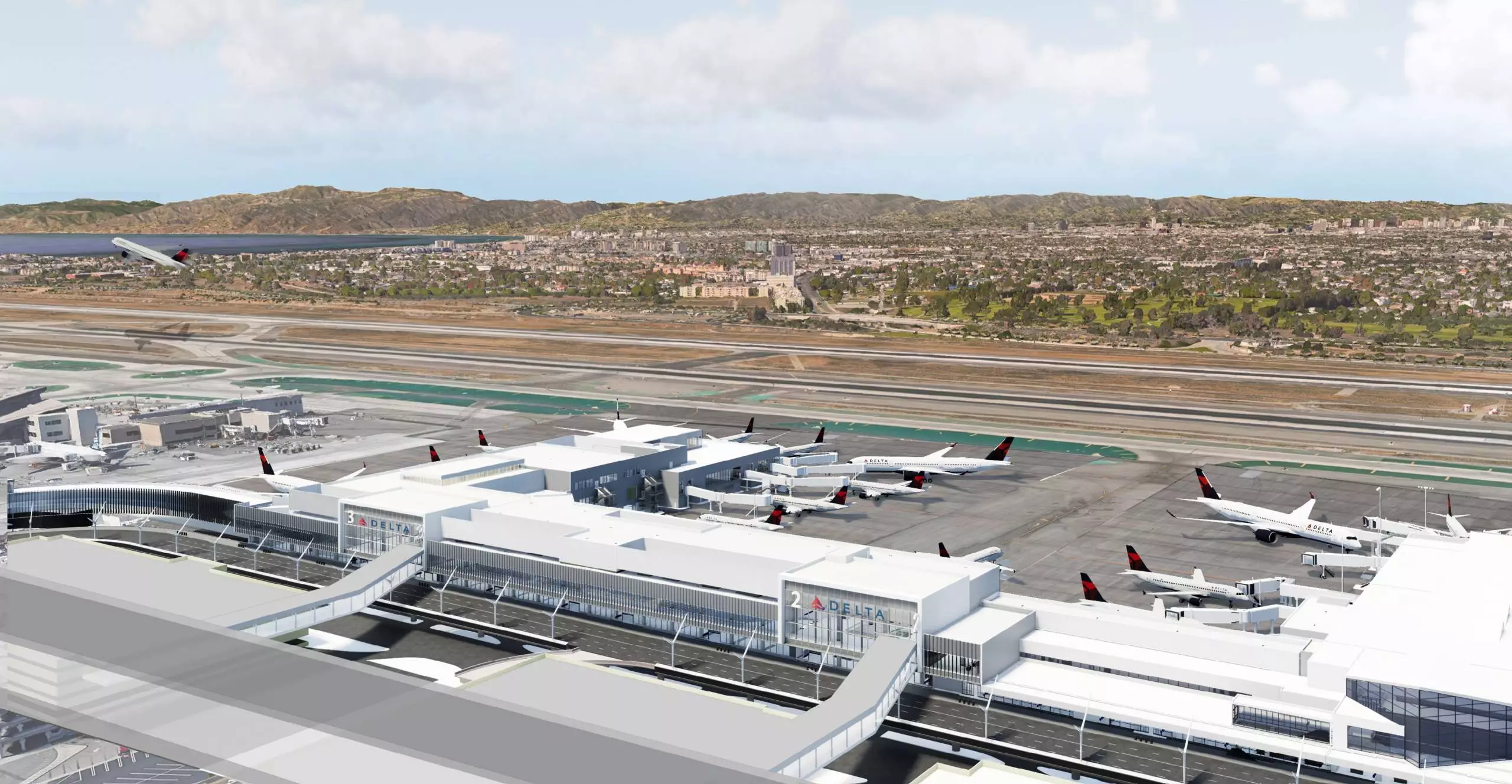 En gengivelse af Deltas renoverede terminal 2 og 3 på LAX. (Billede udlånt af Delta Air Lines)