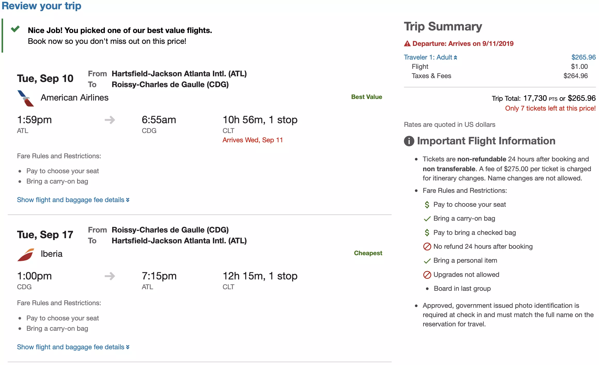 Deal Alert: Teb Chaws Asmeskas mus rau Paris Los ntawm $ 266 lossis 18k Points Round-Trip 2014_1