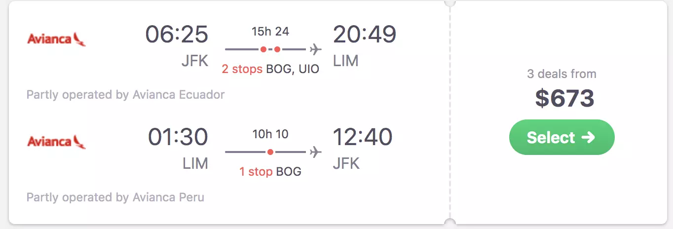 NYC v Ekvador, Peru in Arubo v Biz od 673 $ za povratno potovanje 2051_1