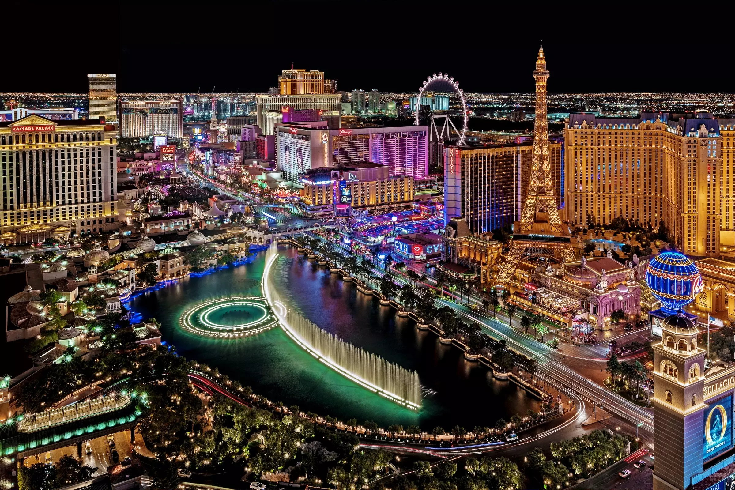 Las Vegas şeridinin panoramik manzarası