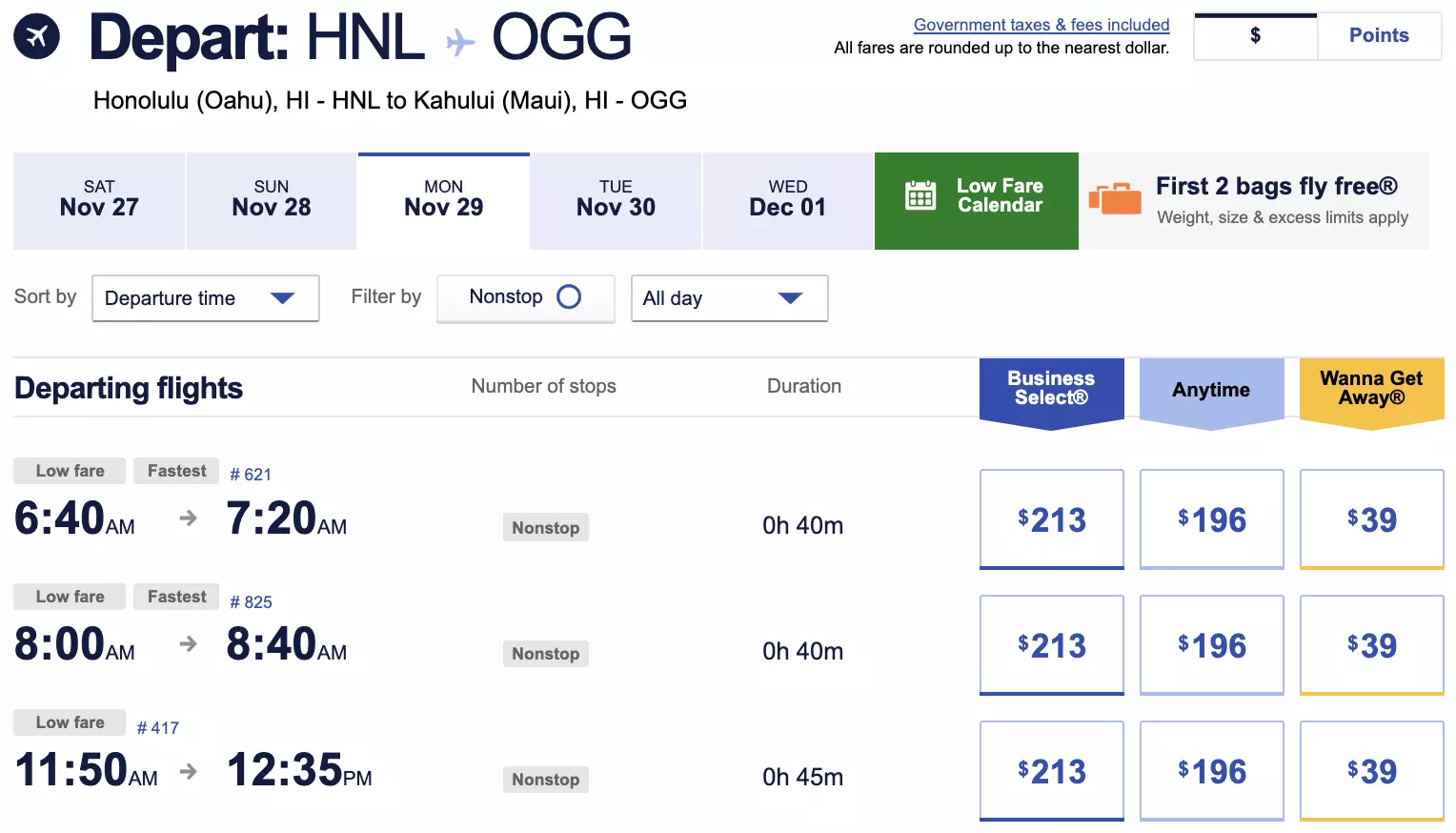 HNL-OGG airgead tirim