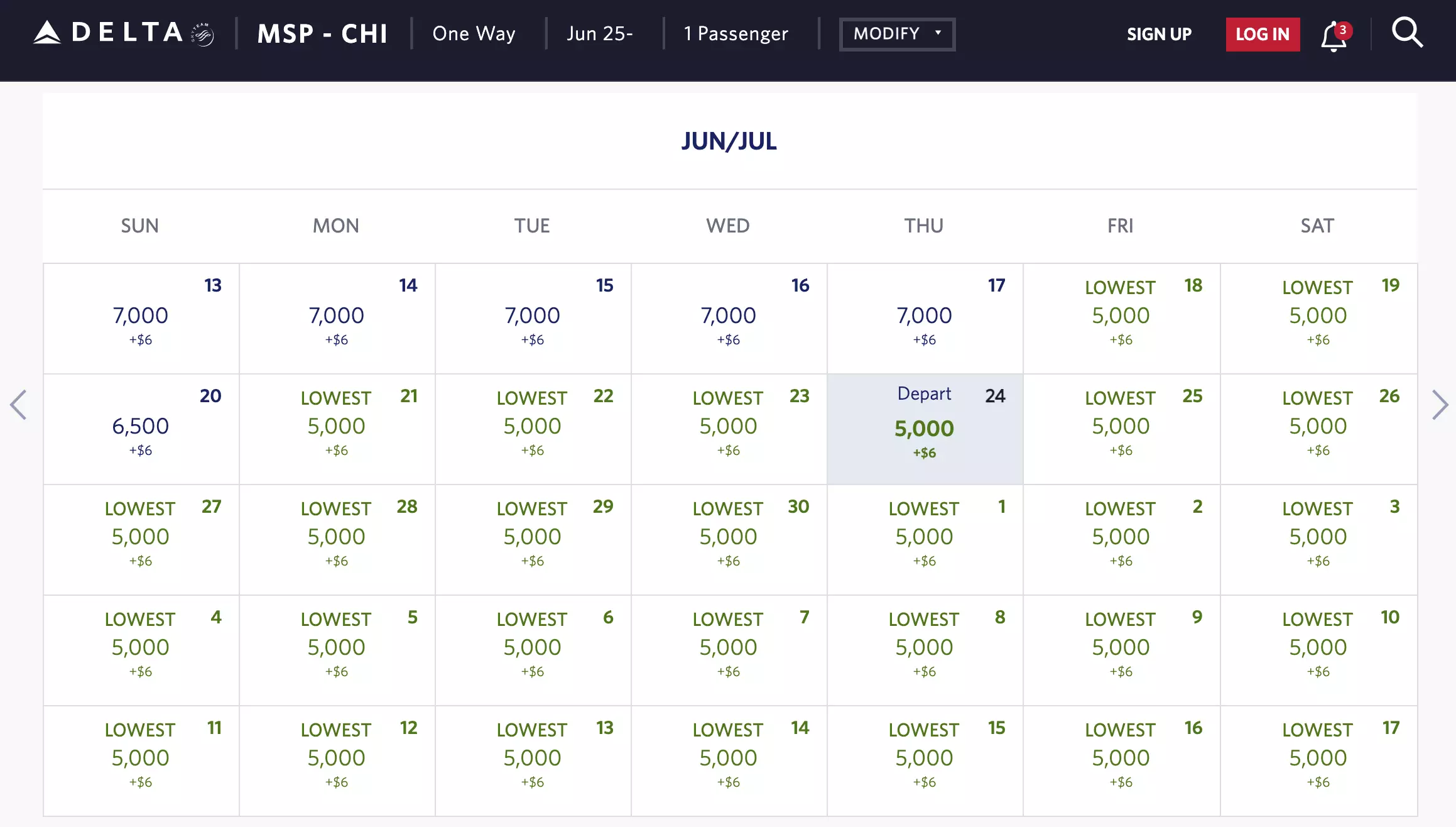 MSP gaa na ORD/MDW Delta Award Pricing na June