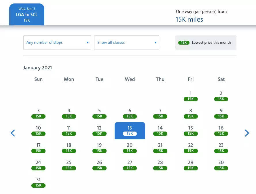 Grand ouvert 15 000 miles AAdvantage aller simple de New York à Santiago