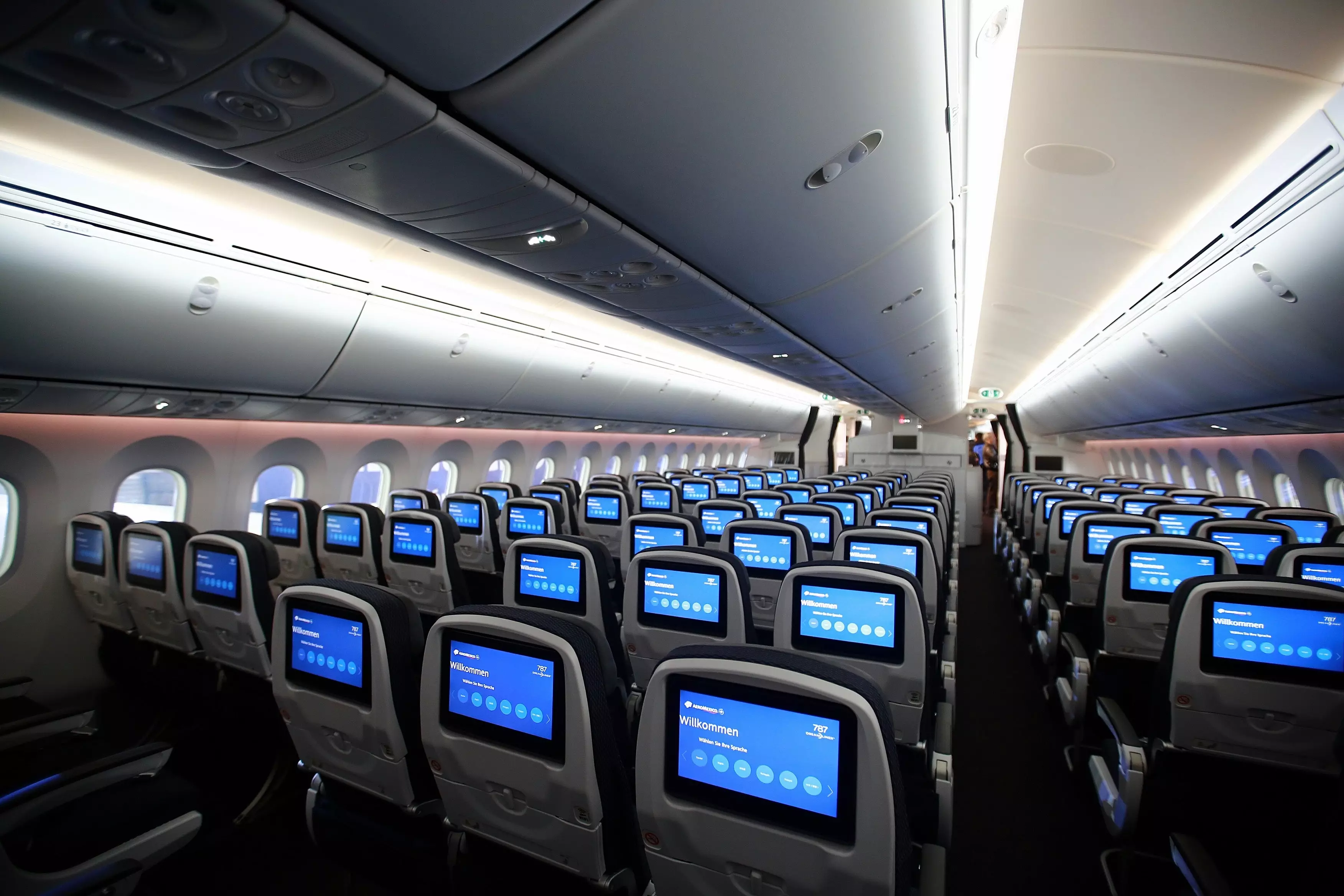 Ekonomieklas gevind op 'n Aeromexico Boeing 787. (Beeld deur Susana Gonzalez/Bloomberg via Getty Images)