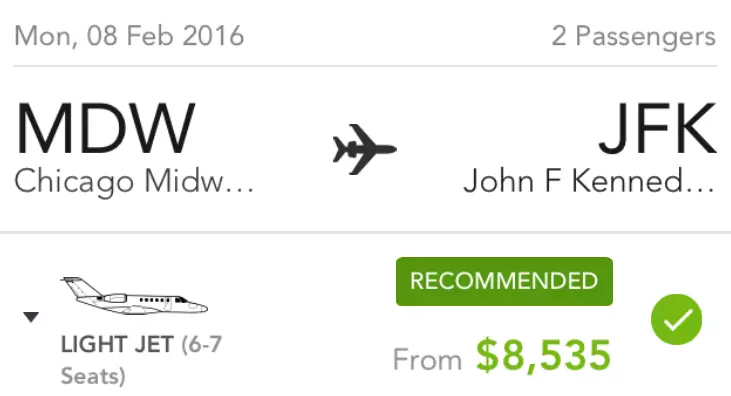 Contoh perjalanan sehala dengan jet Victor dari Chicago (MDW) ke New York-JFK.