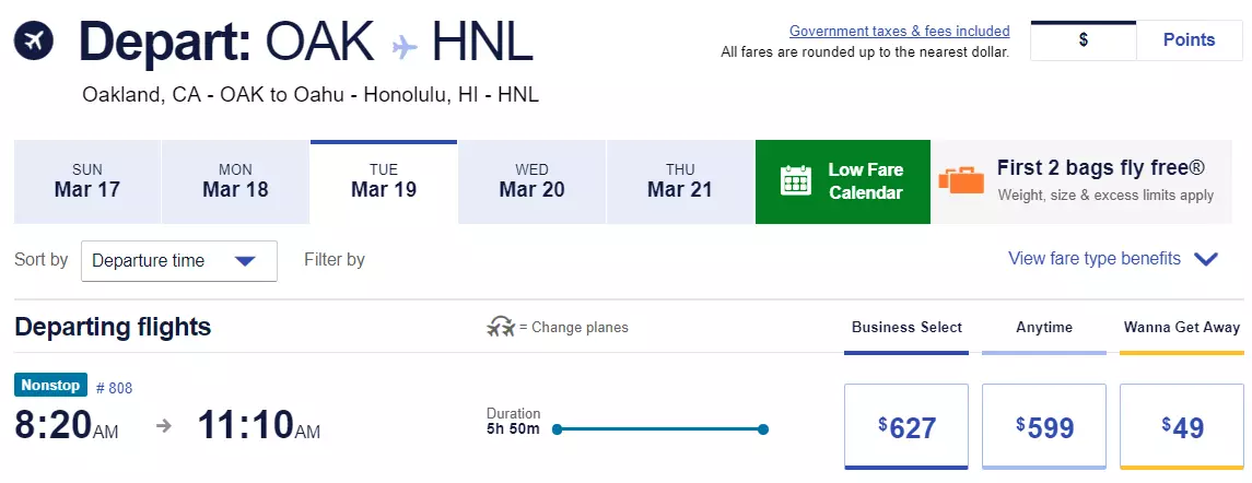 Mkpesa azụmahịa: Ụgbọ elu ndịda ọdịda anyanwụ na-aga Hawaii $49 ma ọ bụ 1,950 Points 2696_1