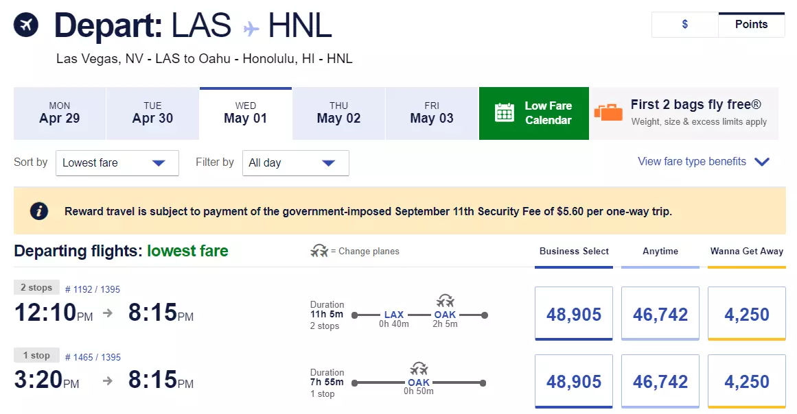 Mkpesa azụmahịa: Ụgbọ elu ndịda ọdịda anyanwụ na-aga Hawaii $49 ma ọ bụ 1,950 Points 2696_12