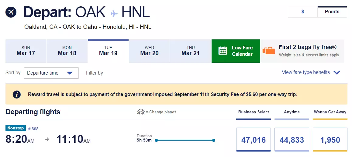 Mkpesa azụmahịa: Ụgbọ elu ndịda ọdịda anyanwụ na-aga Hawaii $49 ma ọ bụ 1,950 Points 2696_2