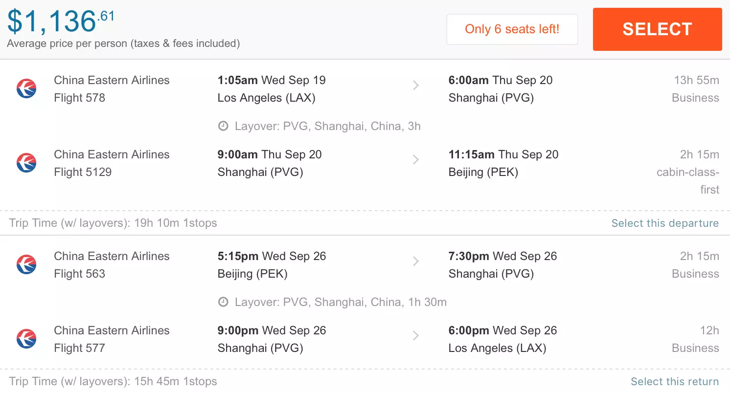 Amazing Deal Alert: LA til Beijing i China Eastern Business Class fra $1 137 tur-retur 2793_1