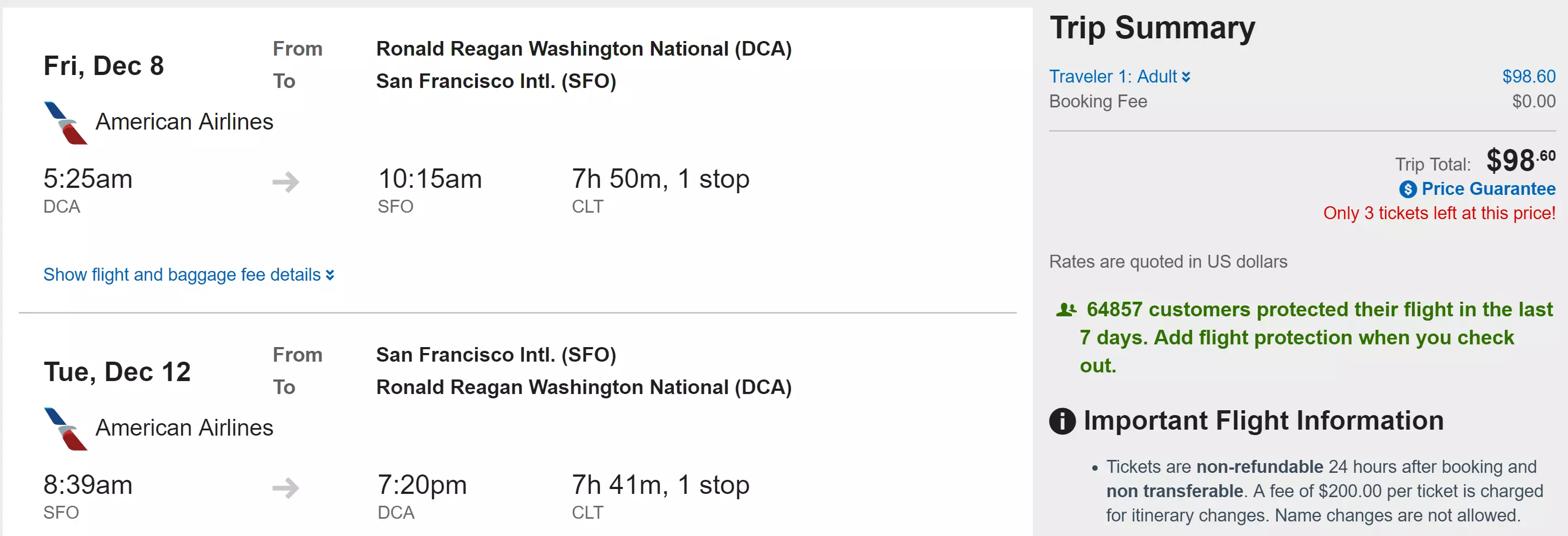 DCA-SFO 99 USD aa