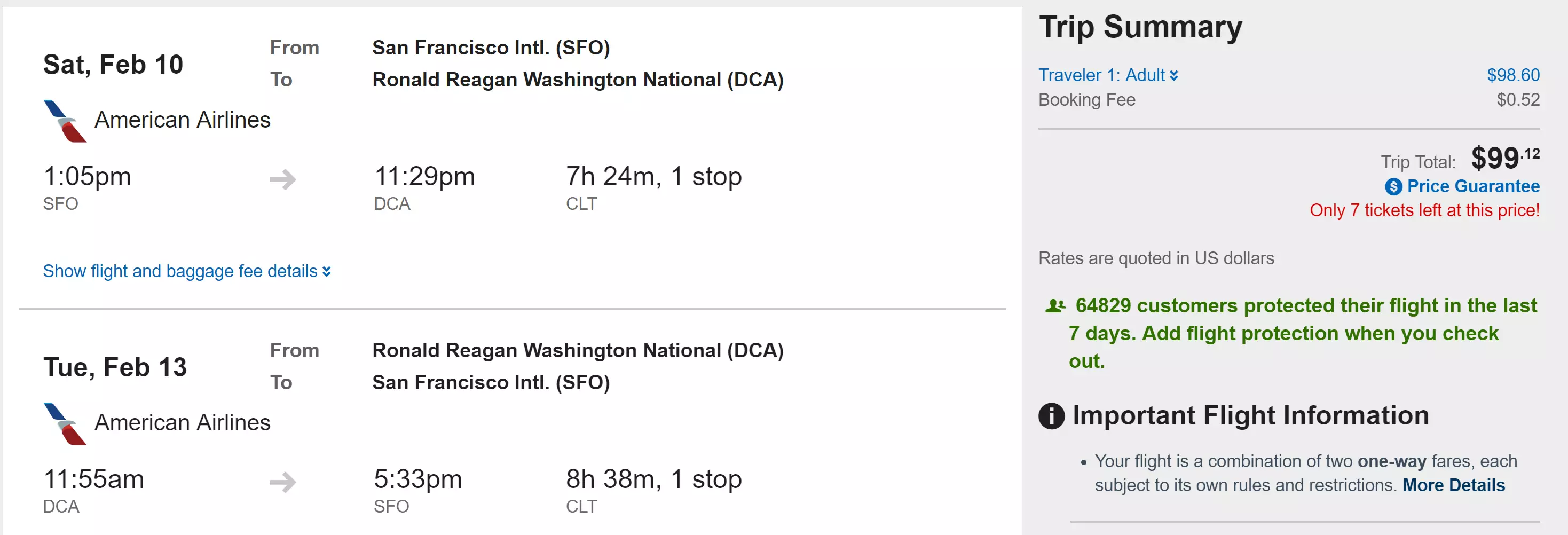 SFO-DCA 99 دلار