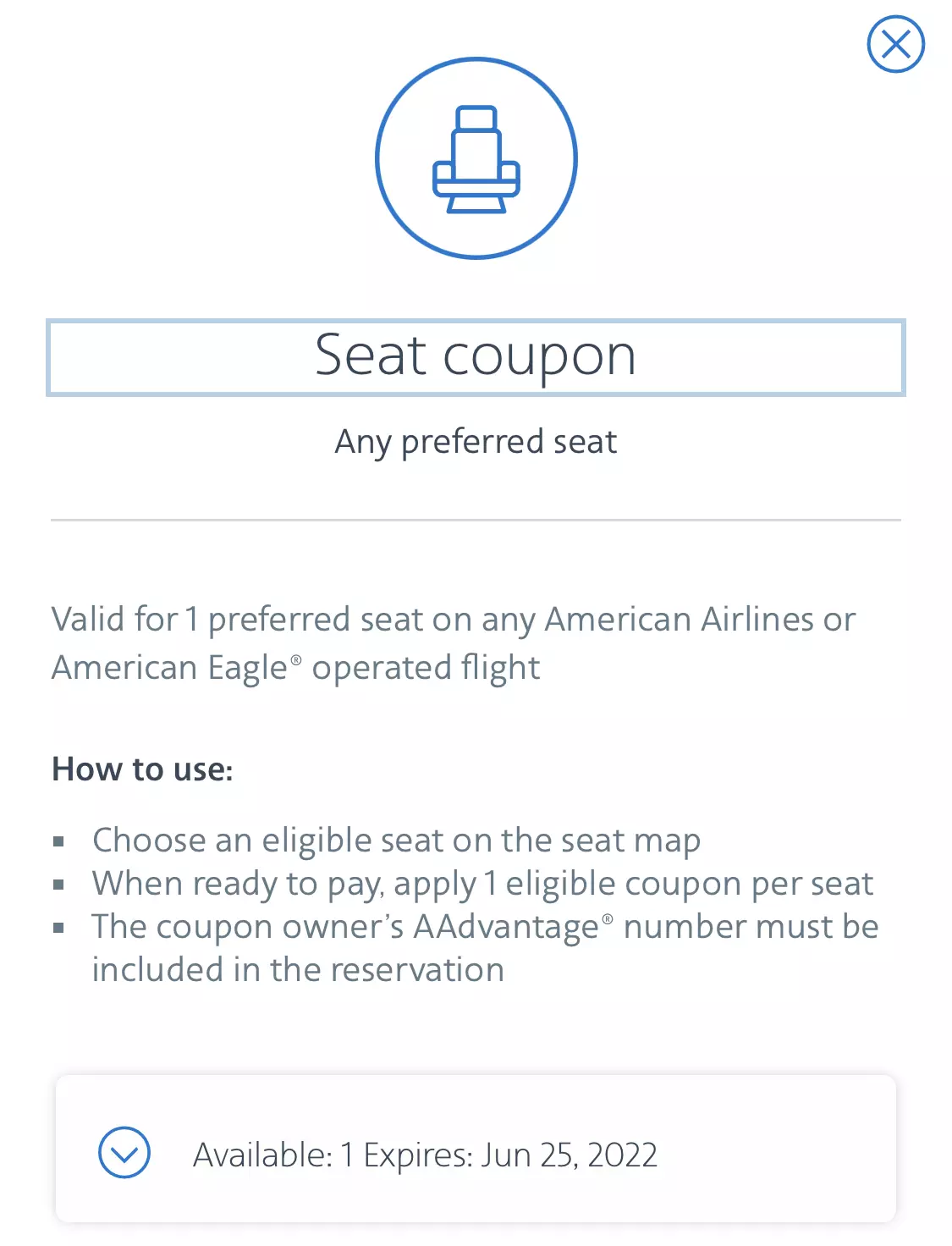 American Airlines foretrukne kupon til opgradering af sæde
