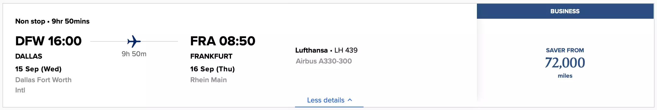 ລາງວັນ DFW to FRA Lufthansa ຢູ່ໃນເວັບໄຊທ໌ຂອງສາຍການບິນສິງກະໂປ