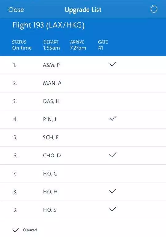 AA-Upgrade-Liste HKG-LAX