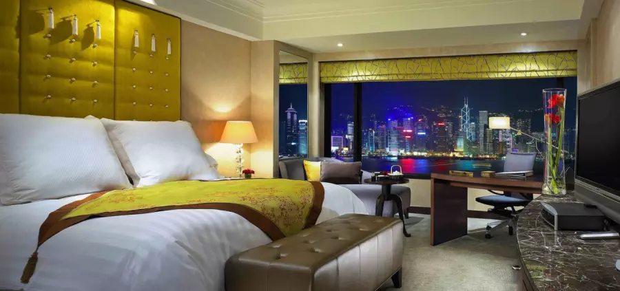 Geniet die uitsigte vanuit jou Harbourview-kamer by die InterContinental Hong Kong