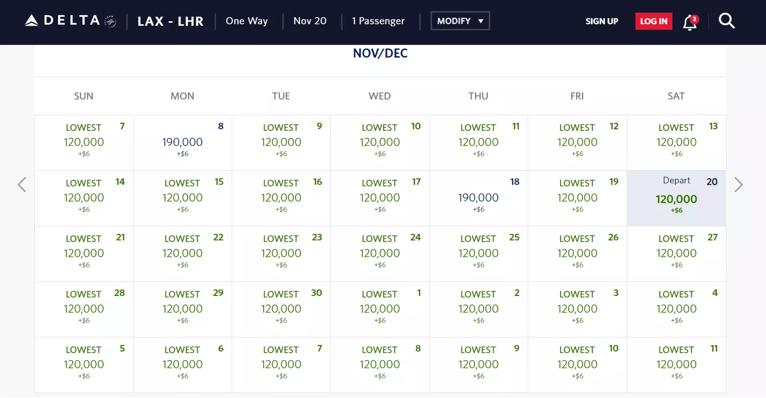 Premium kabine Delta-priser mellem LAX og LHR