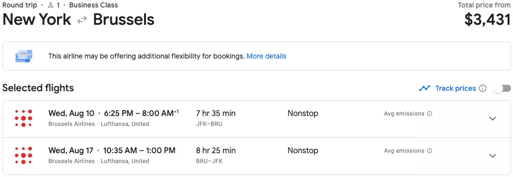 JFK до BRU во Google Flights