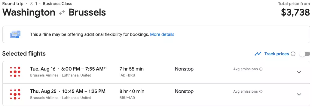 IAD till BRU i Google Flights