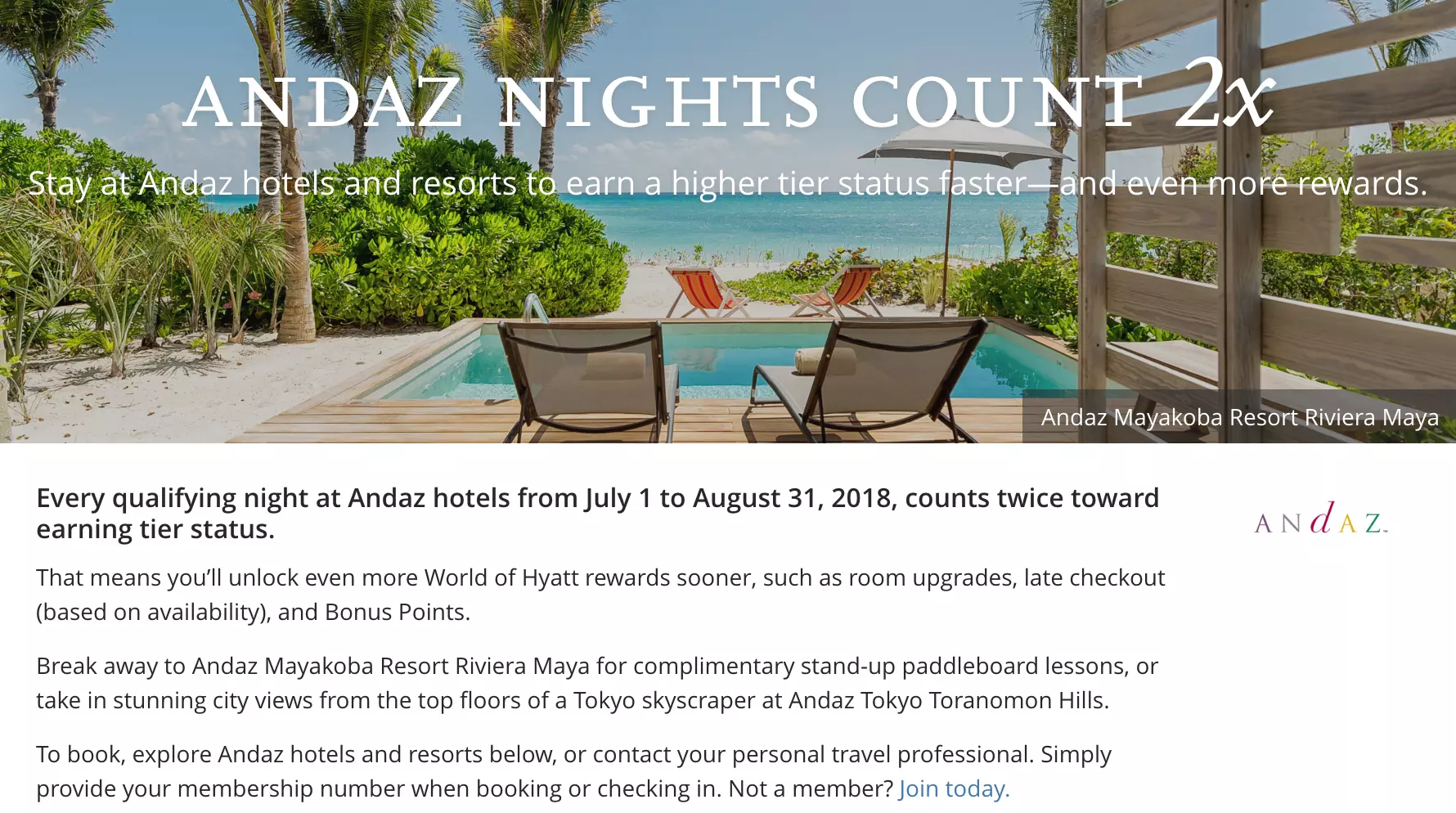 Hyatt's Offering Double Elite Night Credits sur Andaz Restoj 35177_1