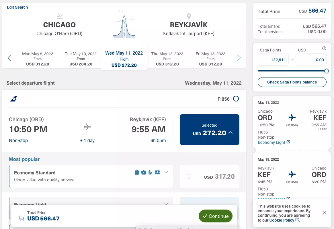 Icelandair foglalás ORD a KEF-hez