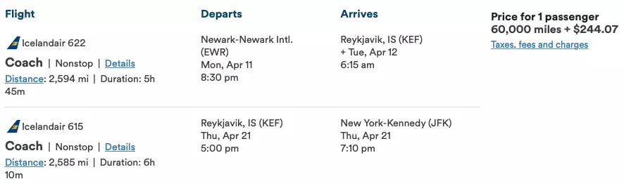 Icelandair Díjjegy az Icelandair honlapján