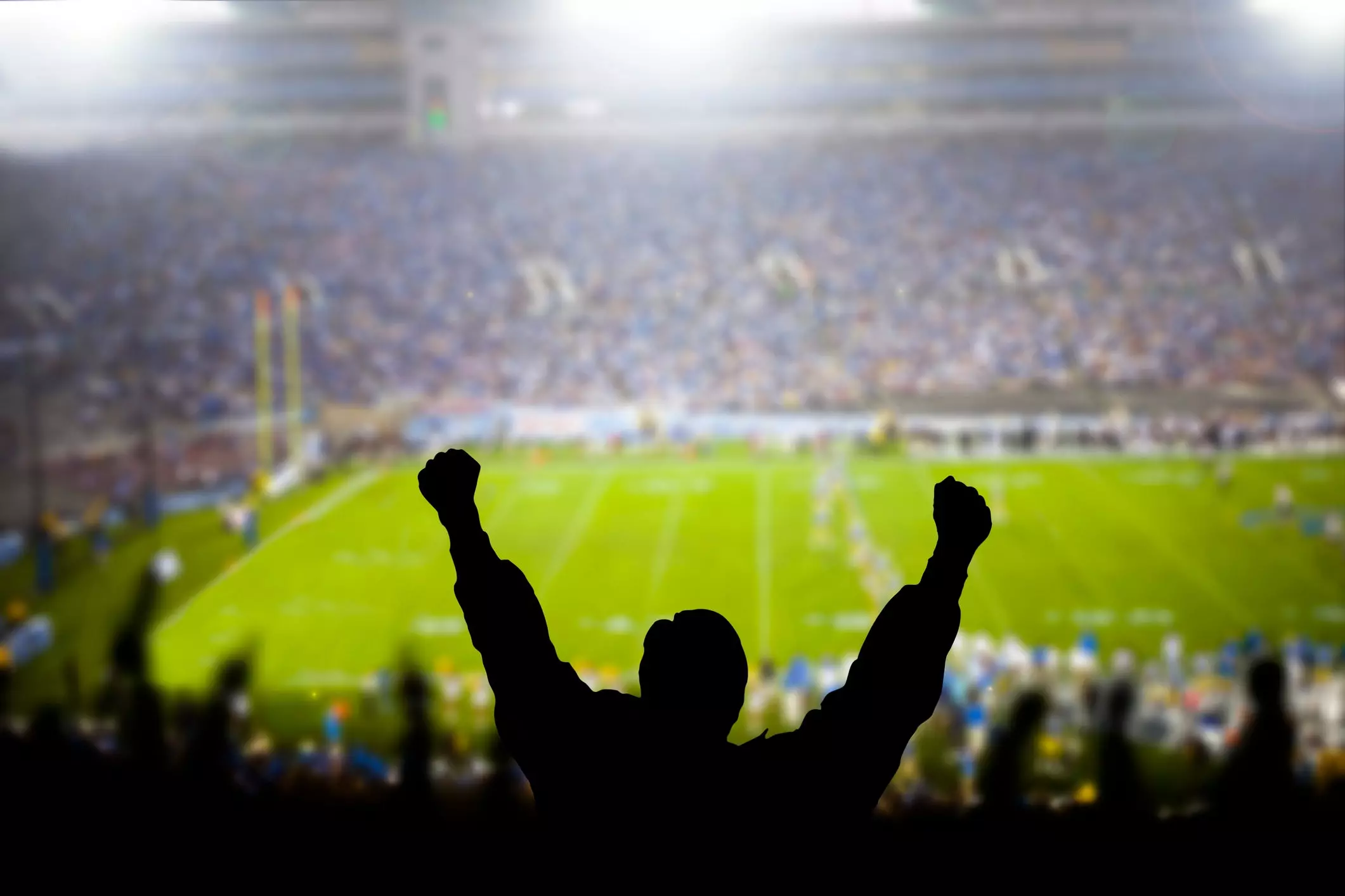 Los aficionados celebran en un partido de fútbol del estadio. (Foto de adamkaz / Getty Images)