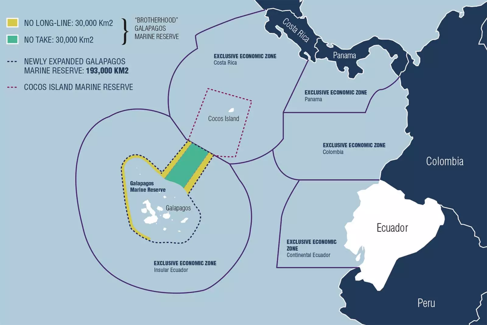 Harta e zonës së re të rezervave detare të Galapagos. (Metropolitan-Touring.com)