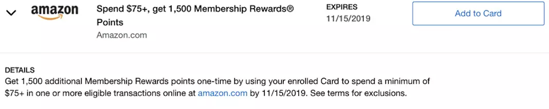 アマゾンで75ドルを使う、新しいアメックスオファーで1,500ポイントを獲得