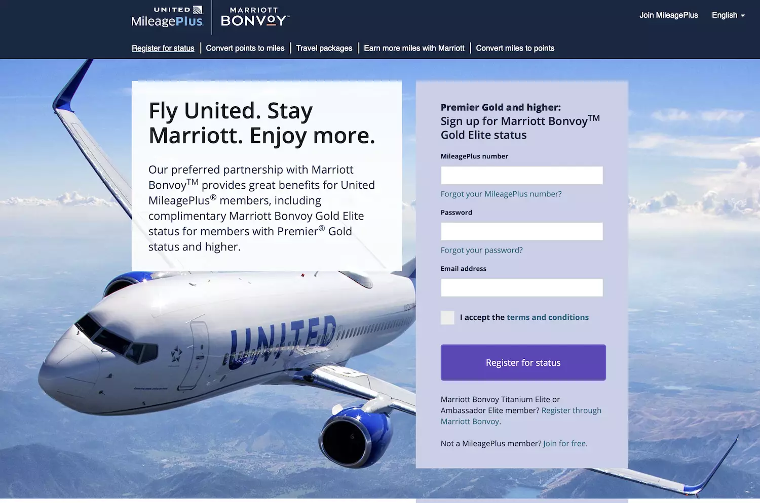 Strona RewardsPlus na United.com