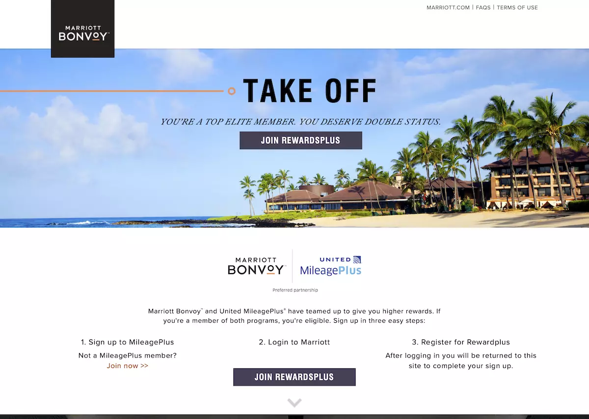 Page RewardsPlus sur Marriott.com