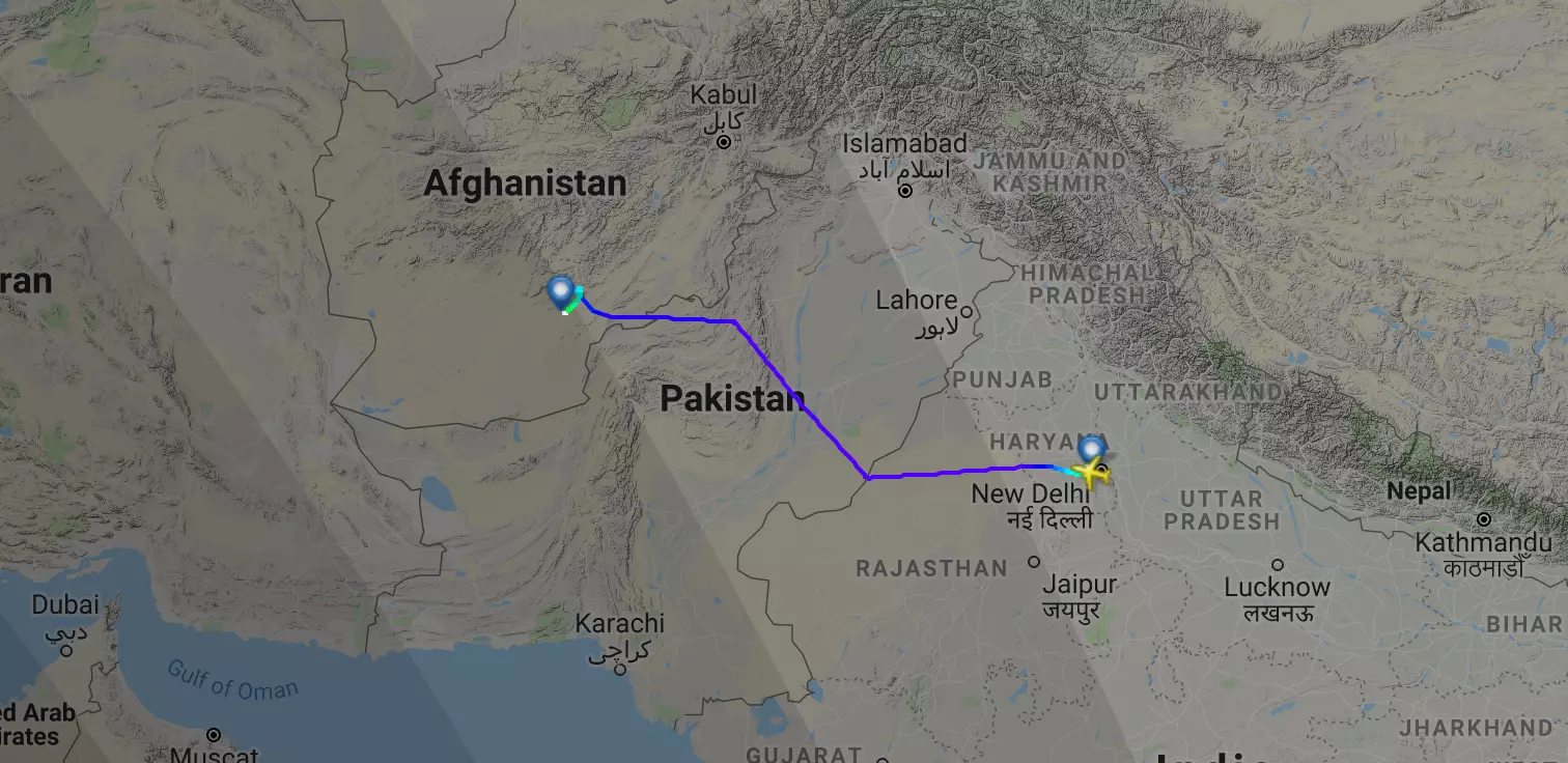 एरियाना अफगान एयरलाइंस FG312 (FlightRadar24 के माध्यम से छवि)