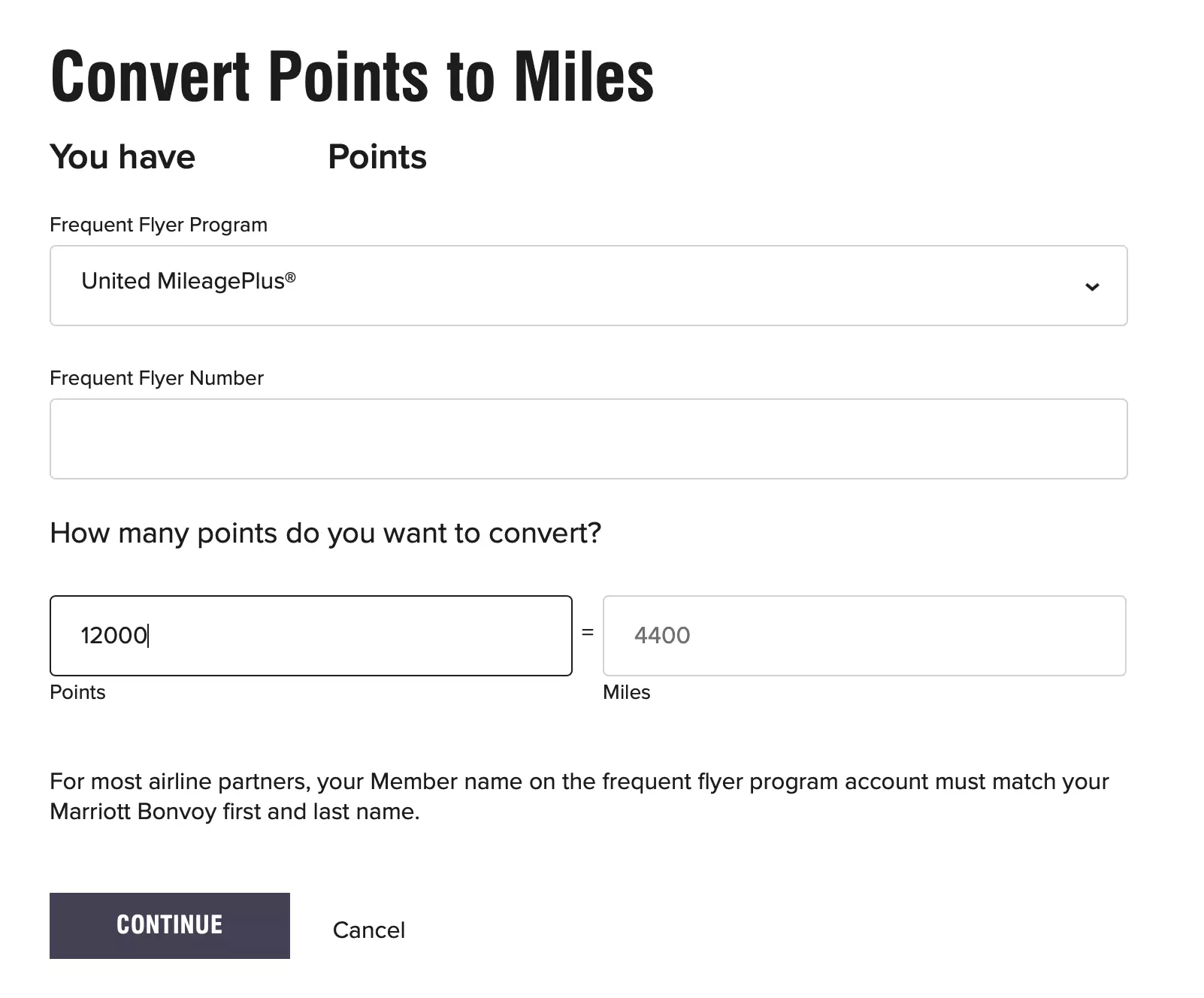 Convertir des points Marriott en miles United