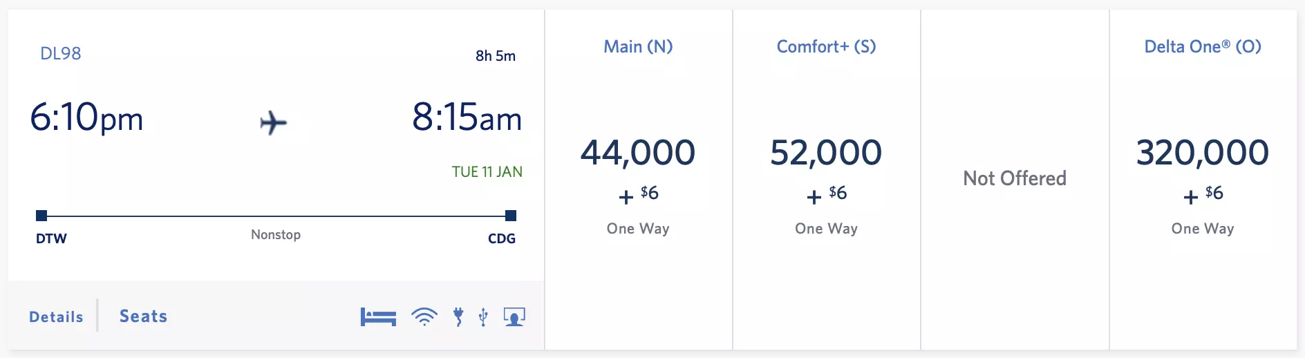 Detrojto al Paris Delta SkyMiles premiobileto