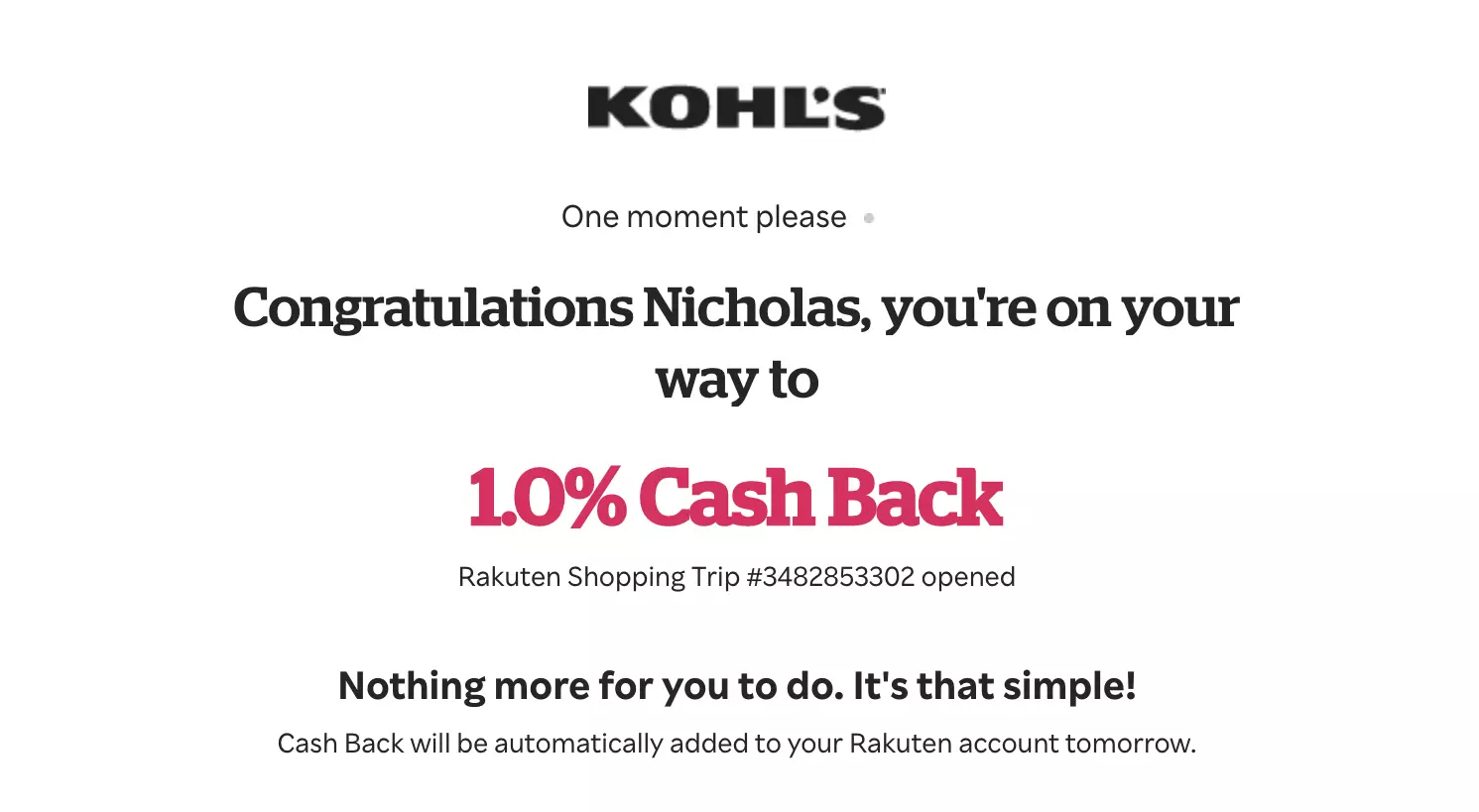 Rakuten redirigeant vers le site de Kohl's